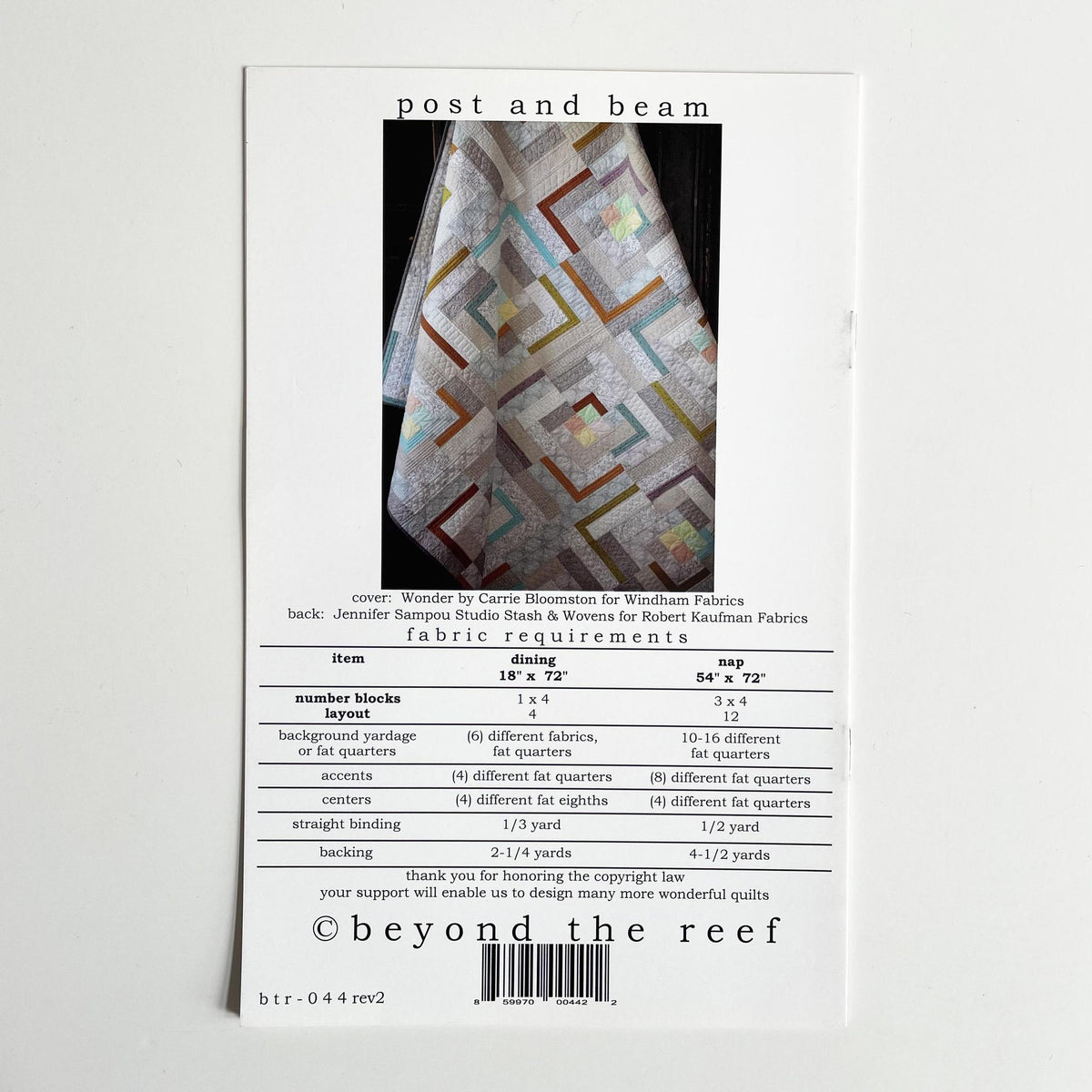 Beyond the Reef Patterns : Post and Beam Quilt – Bolt & Spool