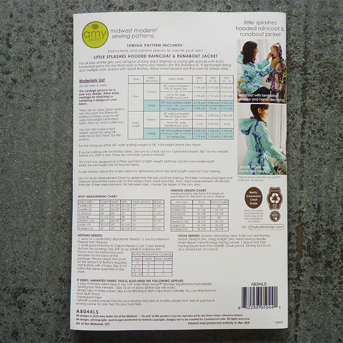 Amy Butler Patterns : Little Splashes Raincoat – Bolt & Spool